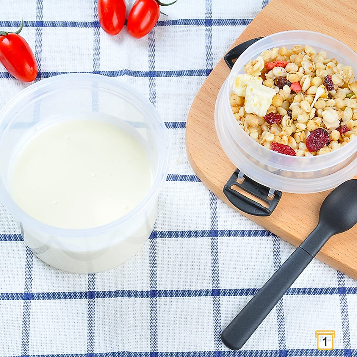 B BELLAWARE Dessert Cups, Reusable Yogurt Container Parfait Cups with Locking Lids and Spoons, Plastic Airtight Snack Oatmeal Cereal Storage Container (20OZ, Transparent)