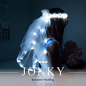 JONKY 2 Tier Led Bride Wedding Veil White Light up Pencil Edge Bridal Veils with Hair Clip Glowing Party Club Statement Headpieces for Women(Warm)