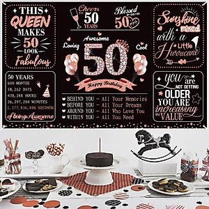 Large 50th Birthday Banner Party Decorations for Women, Rose Gold 50 and Fabulous Birthday Backdrop Party Supplies, Fifty Year Old Birthday Poster Photo Decor for Indoor Outdoor