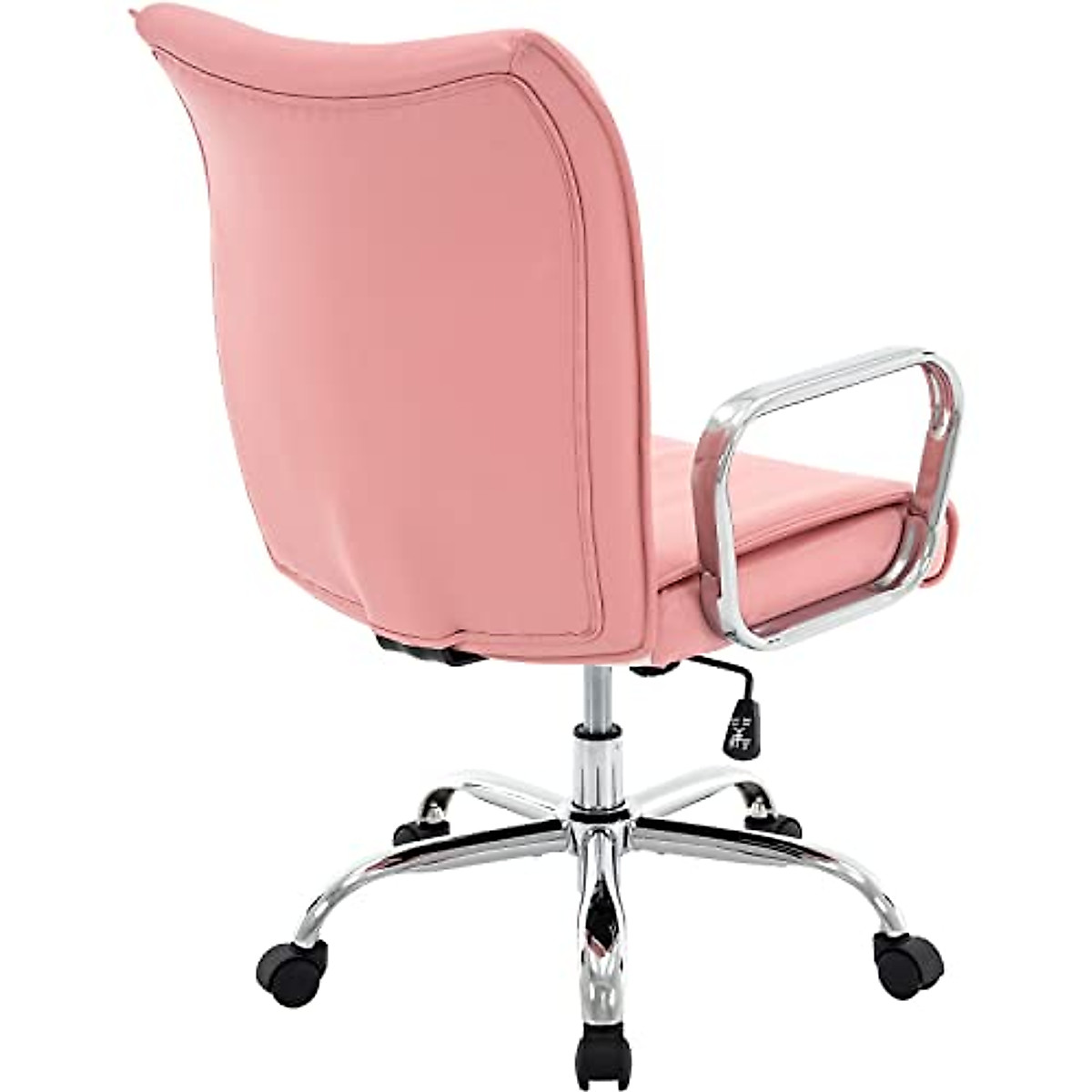 HFGI Living Home Office Chair, Modern Upholstered Mid-Back PU Leather Task Desk Chair with Arms, Adjustable Rocking Swivel Computer Chair with Wheels (Pink)