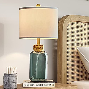 G-SAFAVA 20.25" Modern Glass Table Lamp Set of 2, Small Farmhouse Bedside Lamp Blue Green Nightstand Lamp for Living Room Bedroom Office Dorm