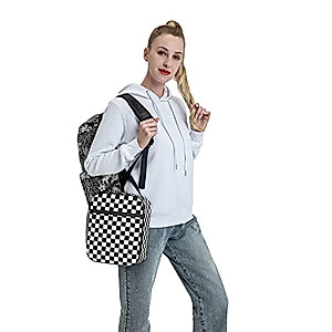 Golosila Black White Racing and Checkered Pattern Totes Lunch Bag Portable Insulated Lunch Box Back to School Picnic Office Travel