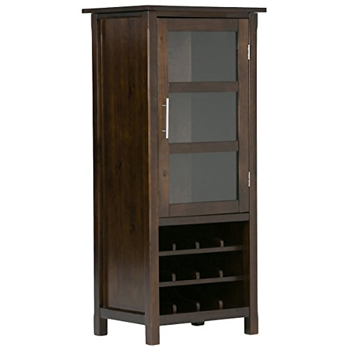 SIMPLIHOME Avalon 12-Bottle SOLID WOOD 22 Inch Wide Contemporary High Storage Wine Rack Cabinet in Dark Tobacco Brown, For the Living Room, Dining Room and Kitchen