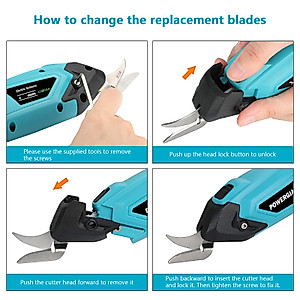 Electric Scissors Cordless, POWERGIANT Electric Scissors for Cutting Fabric, Cardboard, Crystal Plate, Cloth, Leather, Carpet, Paper- Electric Shears Cutting Tools/Cutter with 2 Extra Blades (Blue)