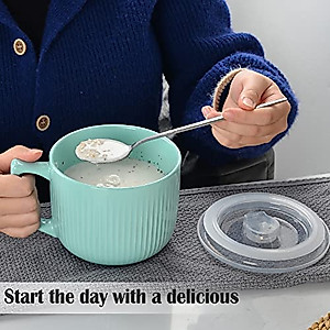 ZEBERBO Soup Bowls, 32 Ounce Soup Bowl with Handles, 2packs 5 inch Jumbo Soup Mug with Handle/Lid, Cereal Bowl for Oatmeal, Gumbo, Salad, Ceramic Soup Cup, Microwave & Oven Safe