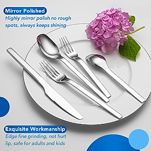 40 Piece Modern Silverware Flatware Cutlery Set, EIUBUIE Premium Stainless Steel Utensils Service for 8, Square Edge Design Kitchen Tableware Spoons and Forks Set, Mirror Polished, Dishwasher Safe