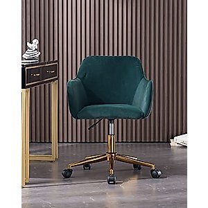 Henf Velvet Office Chair, 360° Swivel Chair Home Desk Chair Tufted Vanity Chair with Elegant Gold Base, Soft Small Task Chair for Kids Student, Living Room Bedroom Furniture (style10-Green)