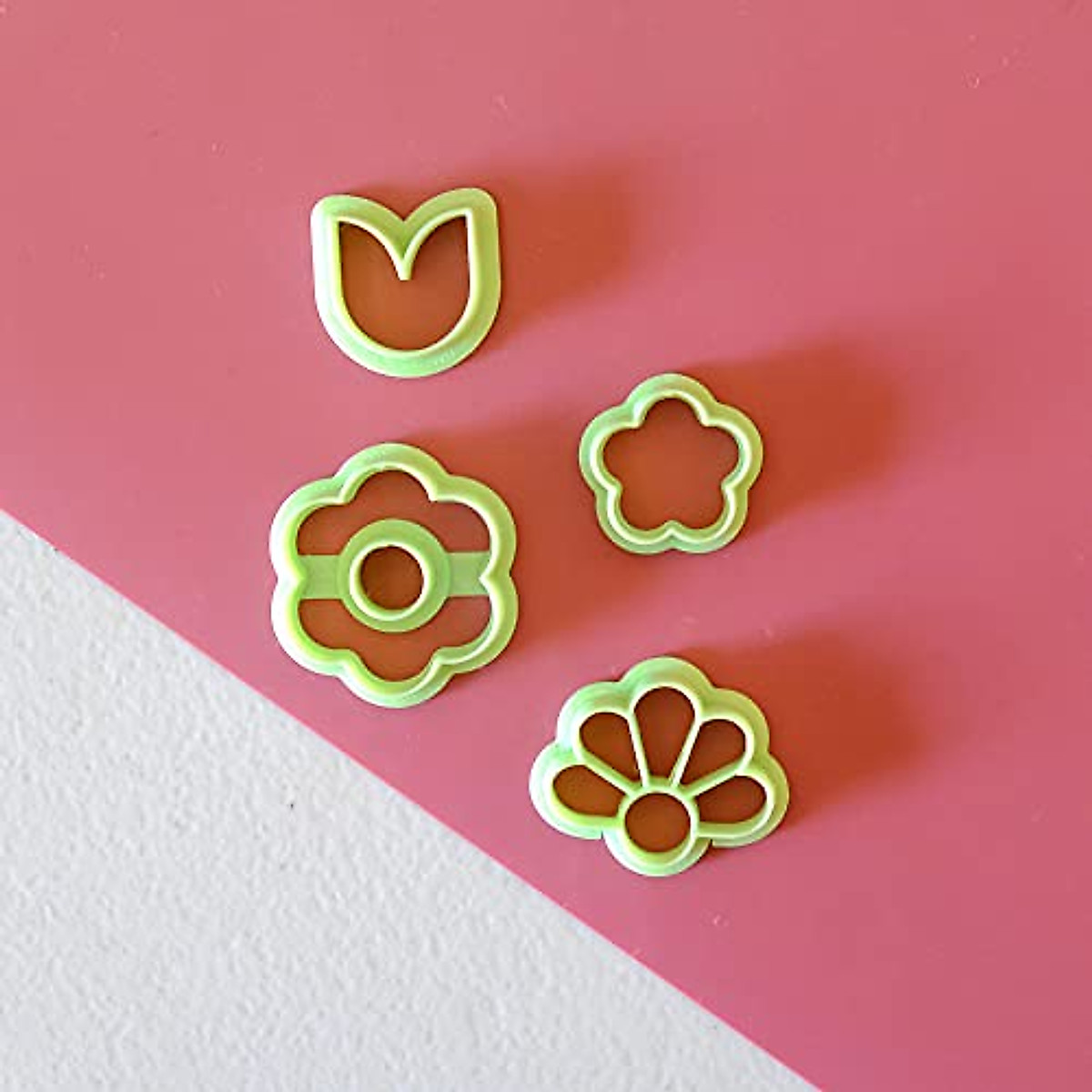 4 Pieces Set Polymer Clay Cutters, Flower Shaped Clay Cutters for Jewelry Making Beginner, Clear Clay Earring Cutters for Pottery and Cookie Cutters