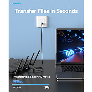 VENTION Cat 8 Ethernet Cable 50ft Cat8 High Speed Internet Network Patch Cord with Gold Plated RJ45 Connector Professional LAN Cable Heavy Duty Waterproof Compatible for Router Patch Pane Modem PS5