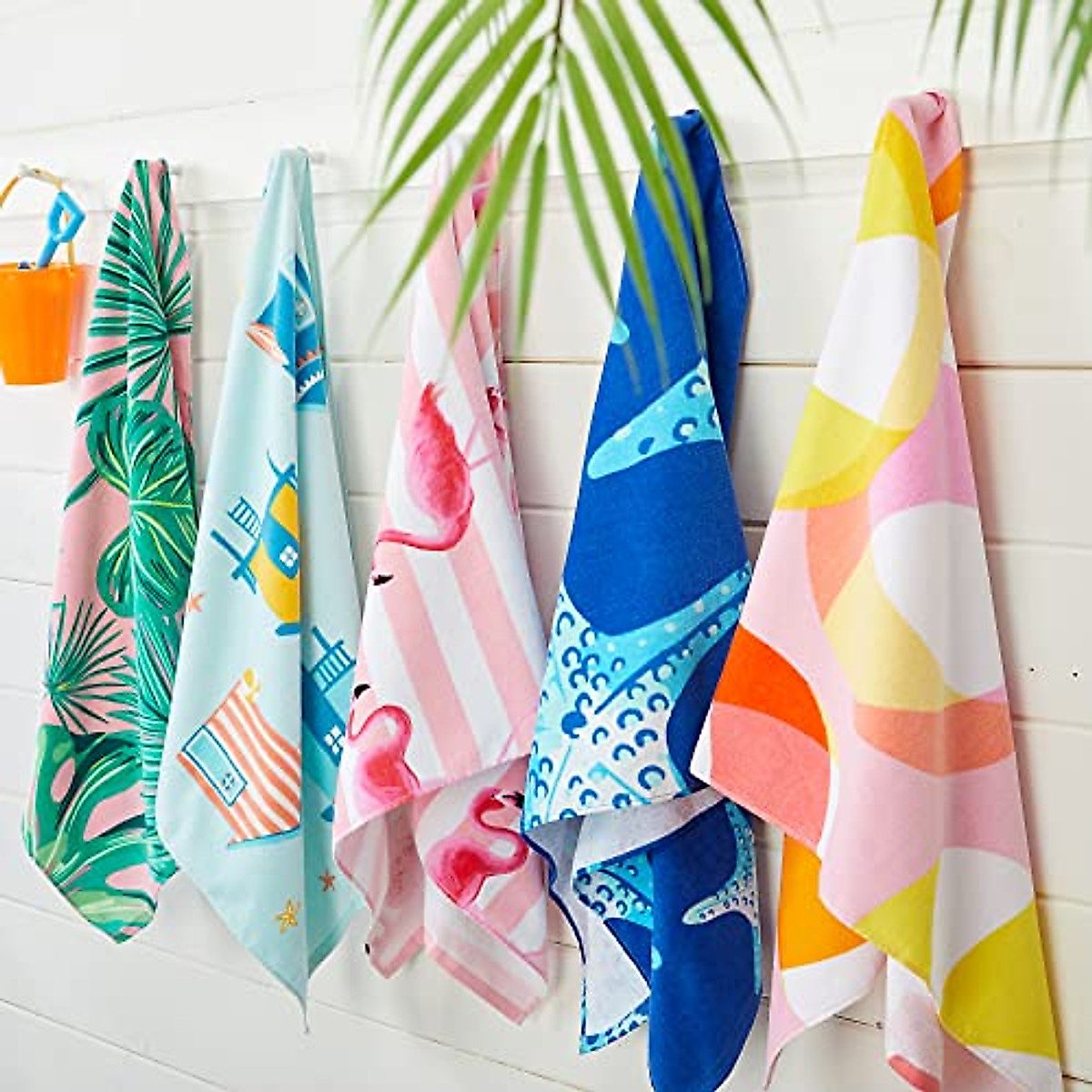 Sun Sprouts 100% Cotton Beach Towel Palm Leaves Pattern for Kids & Toddler. Bath, Pool, Camping, Travel Towel for Boys & Girls. 30” x 60” Quick-Dry & Super Absorbent Beach Blanket