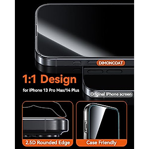 DIMONCOAT 4-PACK for iPhone 13 Pro Max/iPhone 14 Plus Screen Protector [10X Military Protection] [Easy Installation Frame] Compatible iPhone 13 Pro Max/iPhone 14 Plus 6.7'' HD 9H Tempered Glass