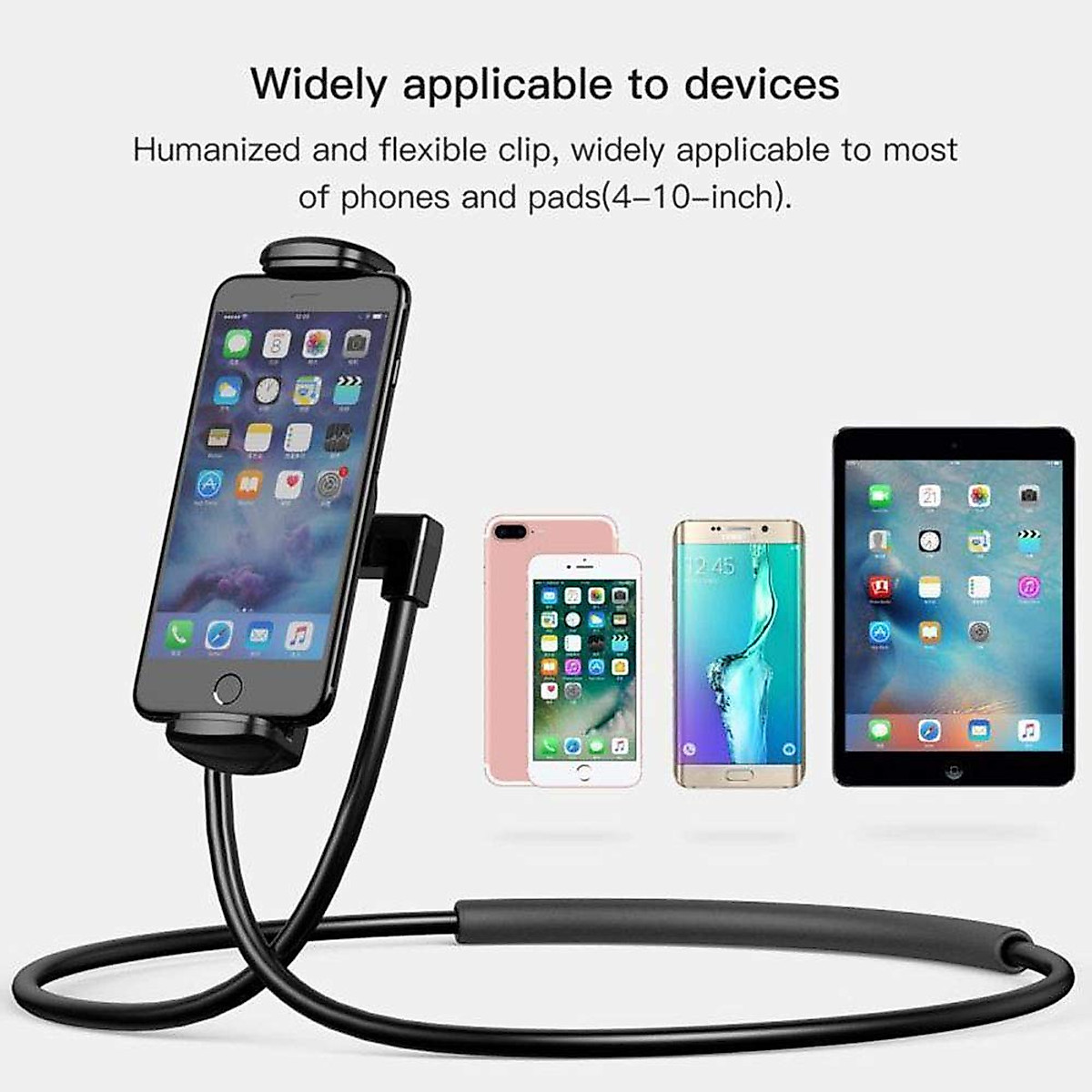 360 Degree Flexible Smart All Cell Phone Holder Adjustable Rotating Mounts with Multiple Function Bracket for Table, Bed, Car, Hang Neck, Bed Neck, Put Any Where You Want (Black, 12.56.4cm)
