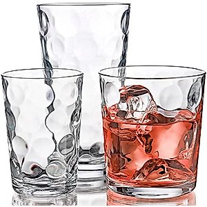 Home Essentials & Beyond Glassware Set 18 Piece Mixed Drinkware. Set of 6 Glass Tumblers 17 oz., Set of 6 Rock 13 oz. and Set of 6 Juice 7 oz Glass Cups Drinking Glasses.