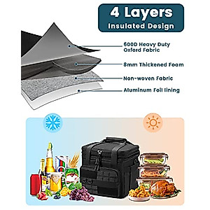 RalChyez Tactical Lunch Bag, 20L Large Heavy Duty Double Deck Insulated Lunch Box Leakproof Expandable Tote Cooler with Shoulder Strap for Adult Men Women Work Fishing Picnic Travel Black