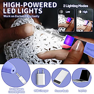 Zcvtbye Counting Crochet Hook Set,Ergonomic Crochet Hooks with LED Light and Digital Stitch Counter, Beginner Knitting Kit with 12 Interchangeable Crochet Hooks for Crocheting and Knitting