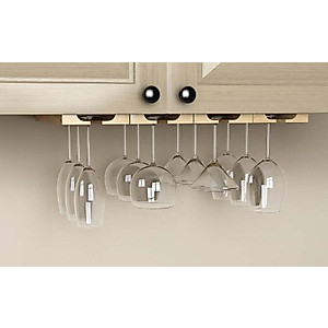 Rustic State Vigo 6 Sectional Adjustable Under Cabinet Stemware Rack - Hanging Wood Shelf Glassware Holder Bar Organizer with up to 18 Wine Glass Storage 12 Inch Deep - Natural