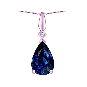 Star K Created Sapphire Drop Pear Shaped Pendant Necklace 14 kt White Gold