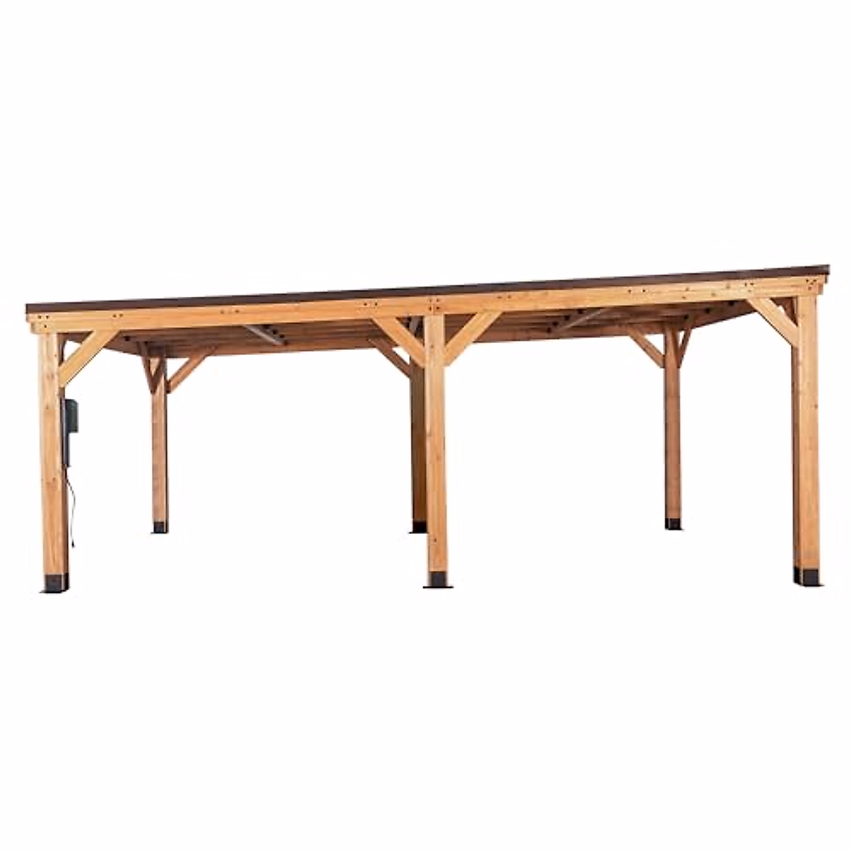 Backyard Discovery Kingsport 20' x 12' Cedar Wood Outdoor Carport Garage with Heavy-Duty Galvanized Steel Slope Roof, Snow Support, Wind Resistance, PowerPort, Shelter to Protect Cars, Boats, Trucks