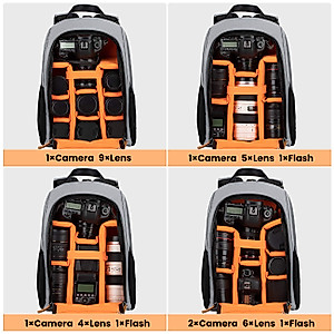 TARION Camera Backpack Waterproof Camera Bag Large Capacity Camera Case with 15 Inch Laptop Compartment Rain Cover for Women Men Photographer Lens Tripod Grey TB-02