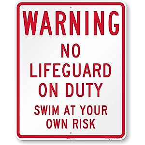SmartSign 30 x 24 inch “Warning - No Lifeguard On Duty, Swim At Your Own Risk” Metal Sign, 80 mil Aluminum, 3M Laminated Engineer Grade Reflective Material, Red and White, Made in USA