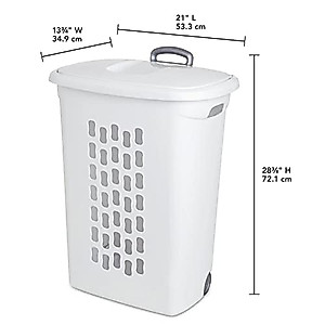 Sterilite Rectangular Plastic Slim Laundry Hamper Basket Bin with Wheels, Lift Top, and Pull Handle for Easy Transportation, White, 6 Pack