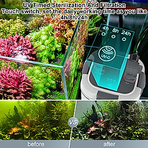 bykaeler 225GPH Canister Filter for Aquarium with Timed Light, Ultra-Quiet External Aquarium Filter with Filter Medium and Spray Rod,Suitable for Large Fish Tanks and Aquariums (LED-901F)