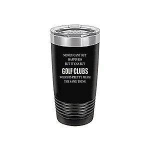 Rogue River Tactical Funny Money Happiness Golf Clubs 20 Oz. Travel Tumbler Mug Cup w/Lid Vacuum Insulated Hot or Cold Gift For Golfer Dad Grandpa Ball (Black)