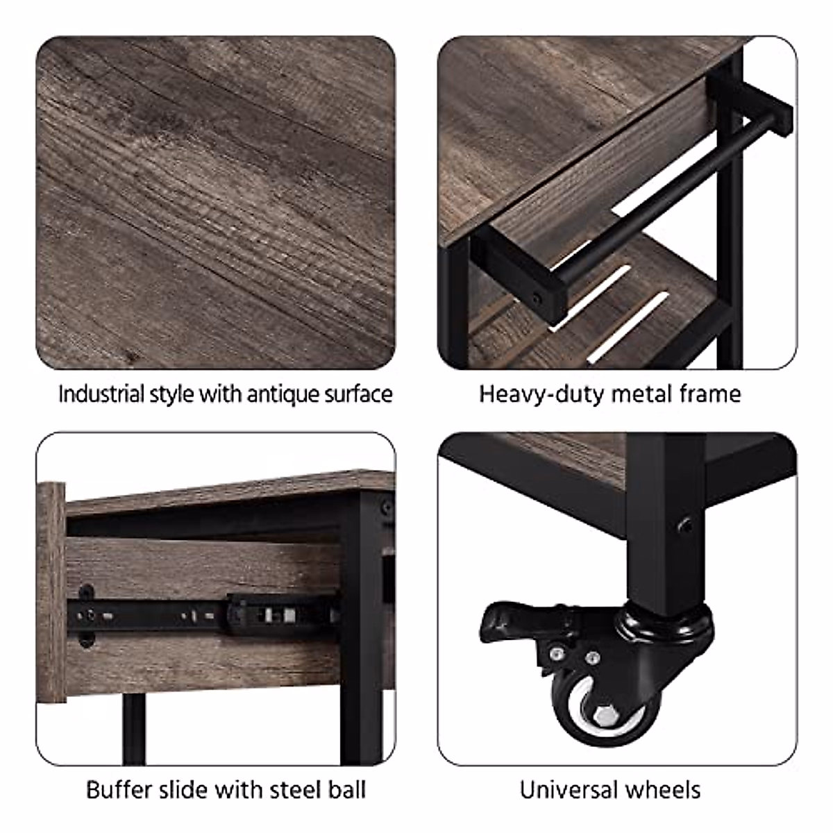 Yaheetech Kitchen Cart with Storage, Rolling Kitchen Island with Drawer and Towel Rack, Utility Shelf Microwave Stand Cart with Lockable Wheels for Dining Room, 40 x 20 x 36 inches, Taupe Wood