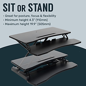 TechOrbits Standing Desk Converter - 32 Inch Adjustable Sit to Stand Up Desk Workstation, MDF Wood, Ergonomic Desk Riser with Keyboard Tray, Desktop Riser for Home Office Computer Laptop, White 32"