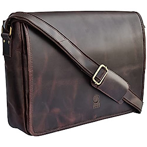 RUSTIC TOWN Leather Messenger Bag for Men Women - Top Grain Leather Laptop Satchel Office Shoulder Bag (16-Inch, Dark Brown)