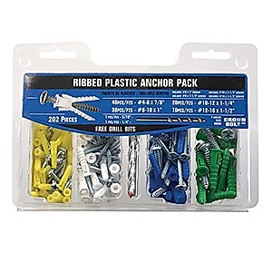 Everbilt 4-#16 x 7/8 in. - 1-1/2 in. Ribbed Plastic Anchor Pack with Screw (202-Piece)