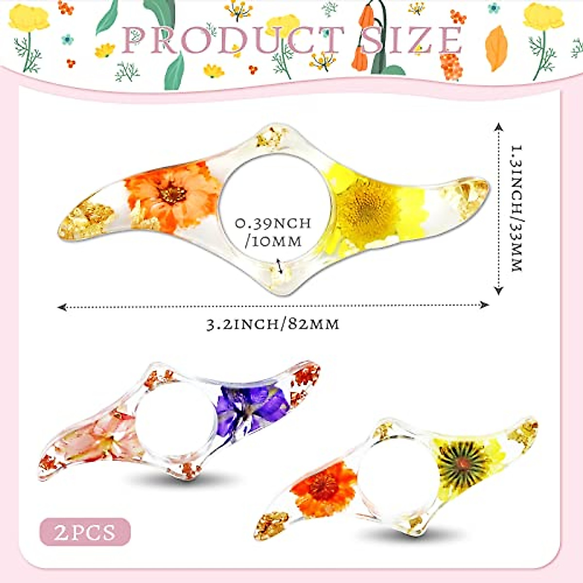 2 Pieces Dried Flower Resin Book Page Holder Transparent Thumb Ring Page Holder Handmade Personalized Flower Resin Holders Reading Bookmark Accessories for Reader Book Lovers