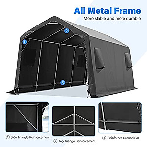 ADVANCE OUTDOOR 10X20 ft Carport Heavy Duty Outdoor Patio Anti-Snow Portable Canopy Storage Shelter Shed with 2 Rolled up Zipper Doors & Vents for Snowmobile Garden Tools, Gray