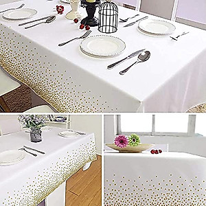 2 Pack White and Gold Tablecloth Disposable Gold Tables Tablecloths for Rectangle 54" x 108" Plastic Tablecloth Party Table Covers for Birthday Thanksgiving Christmas Wedding Outdoor BBQ (White)