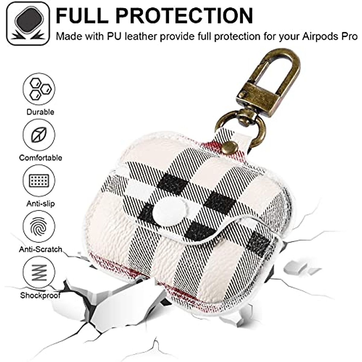 Airpod Pro Case,HEJITAI Leather Airpods Pro Case Cover with Keychain,Airpod Pro Cute Case for Women Men Girl,iPod Pro Case Compatible with Apple AirPods Pro (2019) (White)