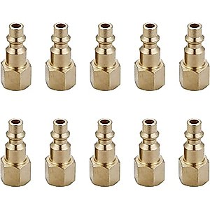 T TANYA HARDWARE Air Hose Fittings And Quick Connect Air Fittings, 1/4 Inch NPT Brass Female Air Coupler Plug (10 Piece) Industrial Type D, Air Compressor Fittings