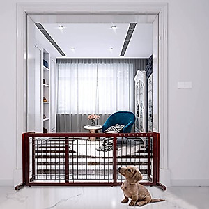 Bonnlo Free Standing Pet Gates for Dogs Indoor Dog Fence, Solid Wooden Dog Gates for The House,Doorways and Stairs, Doggie Gates for Indoors Adjustable from 40" to 71" Wide