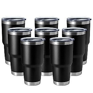HASLE OUTFITTERS 30oz Stainless Steel Tumbler, Double Wall Vacuum Insulated Travel Mug Tumbler, Durable Insulated Coffee Mug, Gift Box Set (Black, 8)