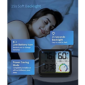 VOCOO Digital Indoor Room Thermometer - 5.8'' Extra Large Display Temperature Humidity Sensor with Accurate Temp Humidity Gauge Monitor, Calibration, Max & Min Records, Comfort, Backlit, Date & Clock