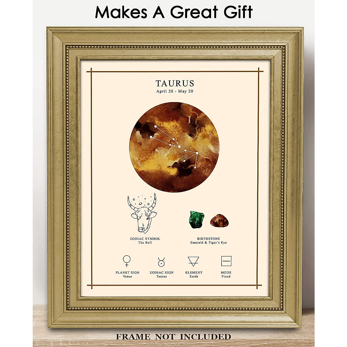Taurus Zodiac Astrology Poster: Unique Astronomy Boho Wall Art Poster for Home, Office, Bedroom & Living Room Decor - Unframed Posters 11x14"