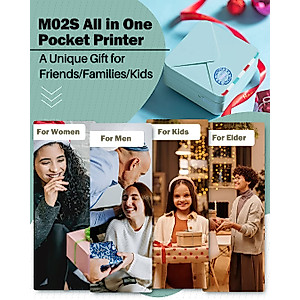 Phomemo 300dpi Mini Note Printer- Bluetooth Portable Thermal Pocket Printer for Home/Office/School, for Planer, Teacher, DIY, Students, with Total 6 Rolls Paper, Cyan