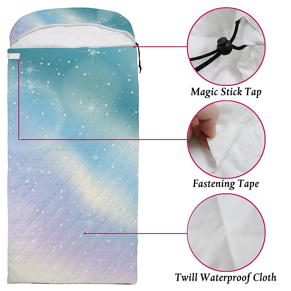 Sleeping Bag Christmas New Year Winter Snowflakes Stars Galaxy Sleep Bag Cover Mat for Travel Camping Hiking Women Men Adult 3 Seasons
