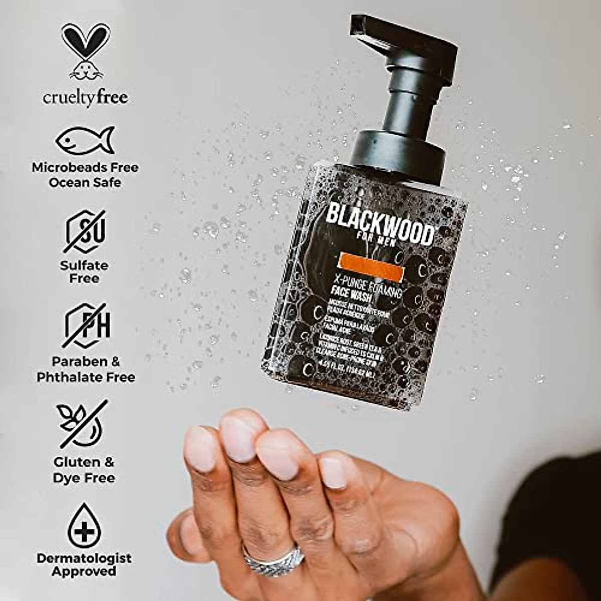 Blackwood For Men X-Punge Foaming Face Wash - Organic & Natural Acne Facial Cleanser For Oily to Normal Skin - Deep Cleanse for Exfoliation - Paraben Free, Sulfate Free, & Cruelty Free (7.32 oz)