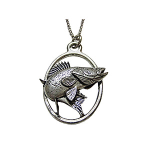 Kiola Designs Zander Walleye Fish Large Oval Pendant Necklace