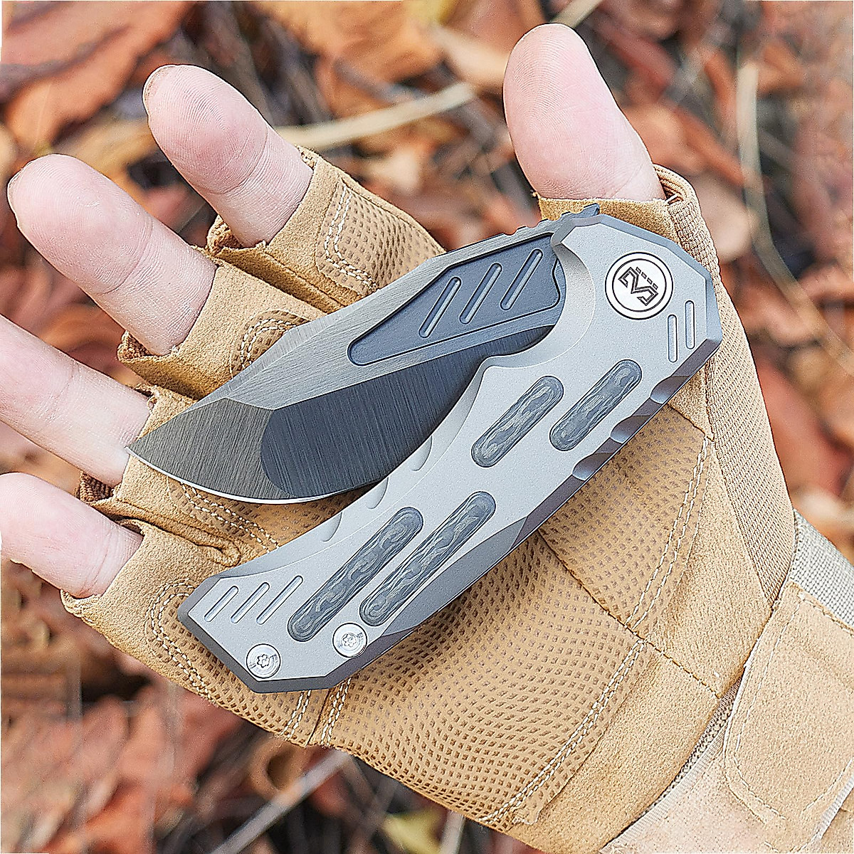 Miguron Knives M Nagain Folding Knife 3.5" M390 DLC Hand Hollow Ground Rubbed Satin Blade Dark Grey PVD Titanium Handle With Carbon Fiber Inlay Pocket Knife MGR-626BK