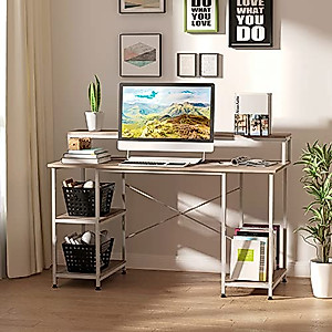HOMCOM 55 Inch Home Office Computer Desk Study Writing Workstation with Storage Shelves, Elevated Monitor Shelf, CPU Stand, Durable X-Shaped Construction, Oak Wood Grain