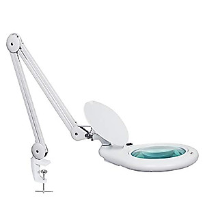 Neatfi Elite XL HD Bifocals Super LED Magnifying Lamp with Clamp, Glass Lens, 6000-7000K, Glare-Free, Nonpolar Dimming (7 Inches, White)