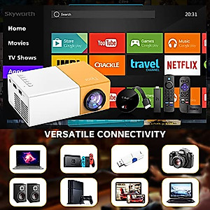 Projector,Meer Mini Projector,Portable Movie Projector,Neat Home Projector,Compatible with iPhone,Android,Windows,Firestick,PS5,Laptop,Tablet,Provide HDMI,USB,Earphone,AV Port and Remote Controller