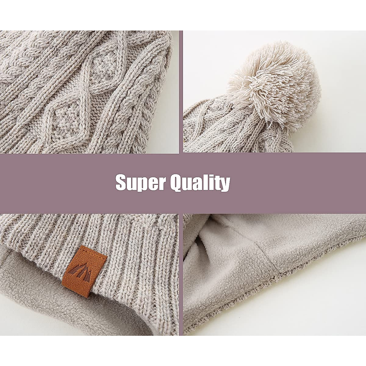 LMLALML Boys Winter Hat Earflap Knitted Beanie for Kids Warm Fleece Lined Thicken Hat for Baby Beige