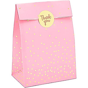 Sparkle and Bash Pink Gift Bag, Party Favor Bags with Gold Stickers (5.15 x 8.6 in, 36 Pack)